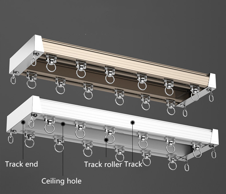 CHR41 Ceiling/Wall Mounted Thick Aluminum Alloy Double Curtain Tracks ...