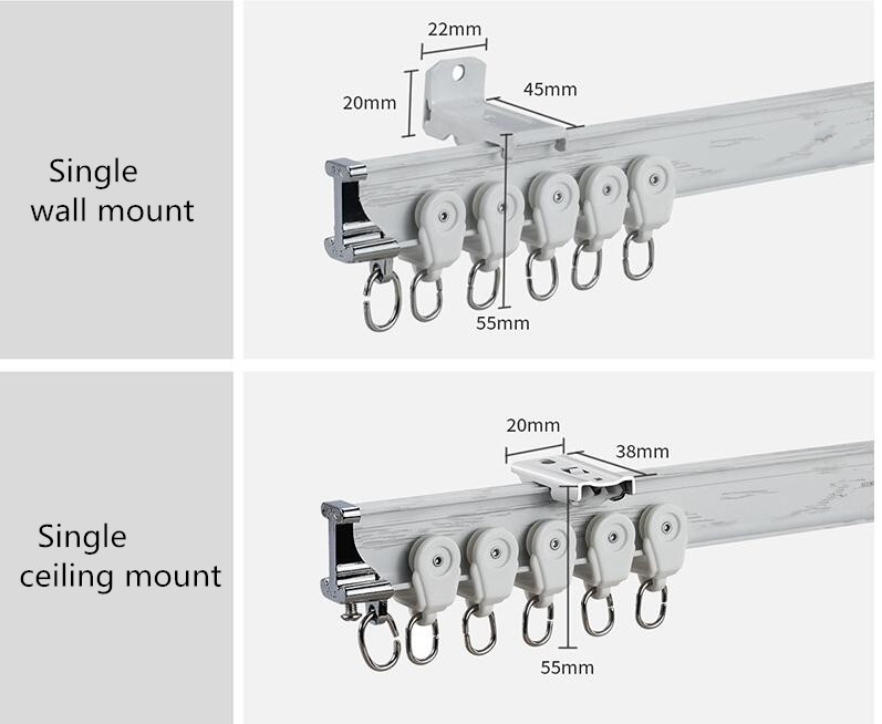 CHR43 Bendable Wood Grain Curtain Tracks Ceiling/Wall Mount For Corner ...