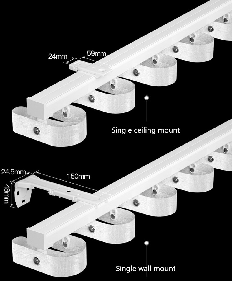 Thick Wave Fold Curtain Tracks Ceiling/Wall Mount For Bay Windows ...