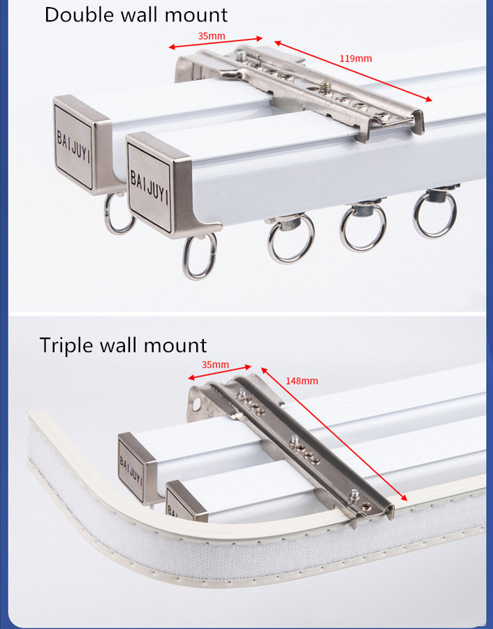CHRY54 Big White Curtain Rails Metal Bearing Roller Ceiling/Wall Mount ...