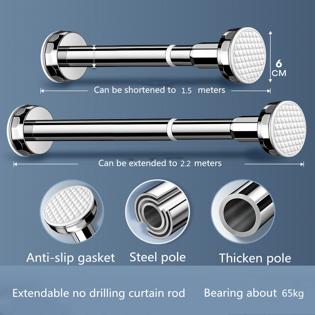 Steel Extendable Shower Curtain Pole For Heavy Curtain Cathedral ...