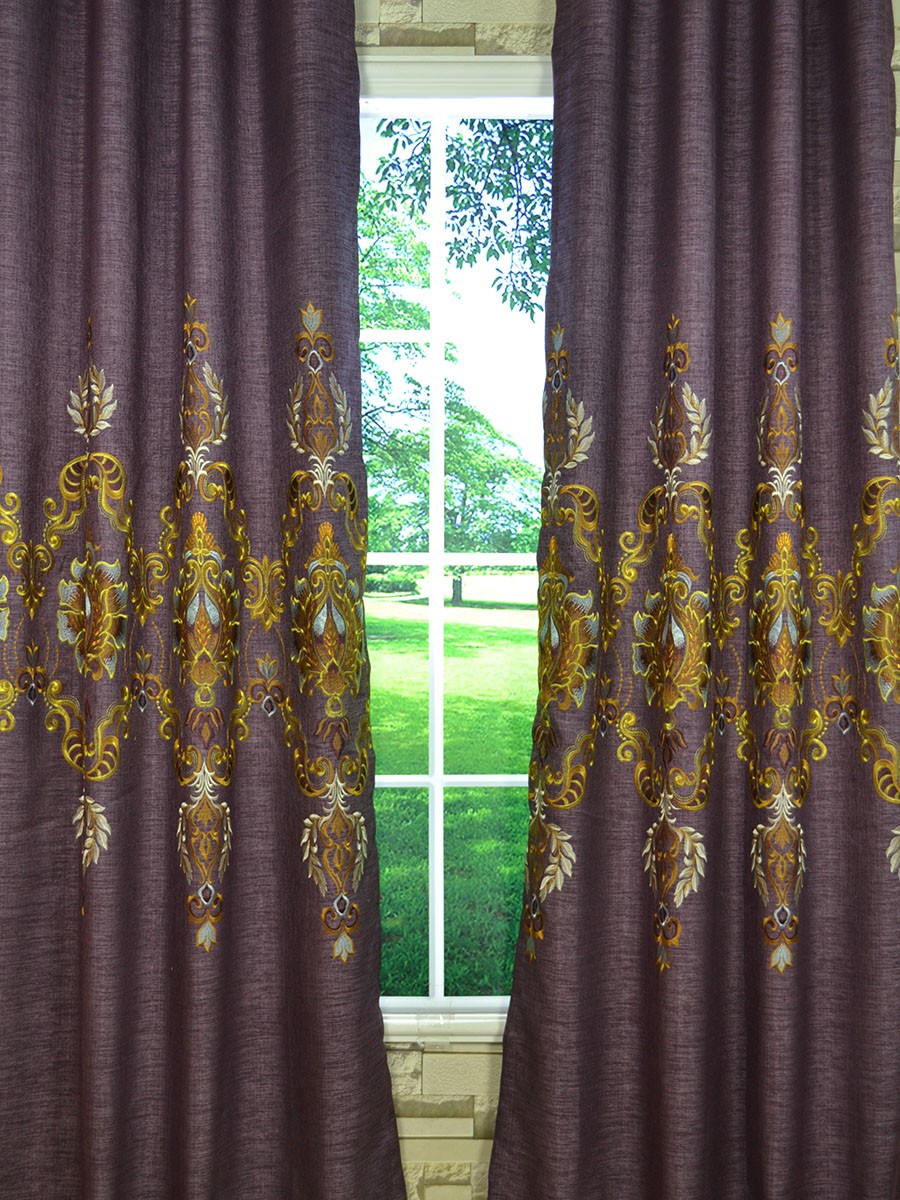 Baltic Embroidered Dark Byzantium Purple Banner Valance and Curtain ...