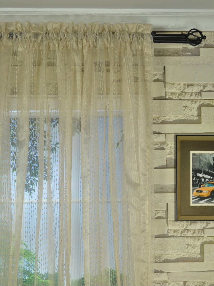 QY7151SB Laura Striped Custom Made Sheer Curtains with Gold Line ...
