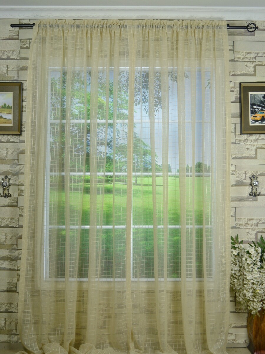 QY7151SOE Laura Small Plaid Polyester Rod Pocket Sheer Curtains ...