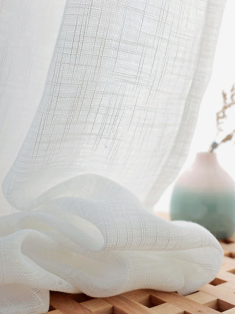QY7151SQ Laura Type Cross Faux Linen Custom Made Sheer Curtains ...