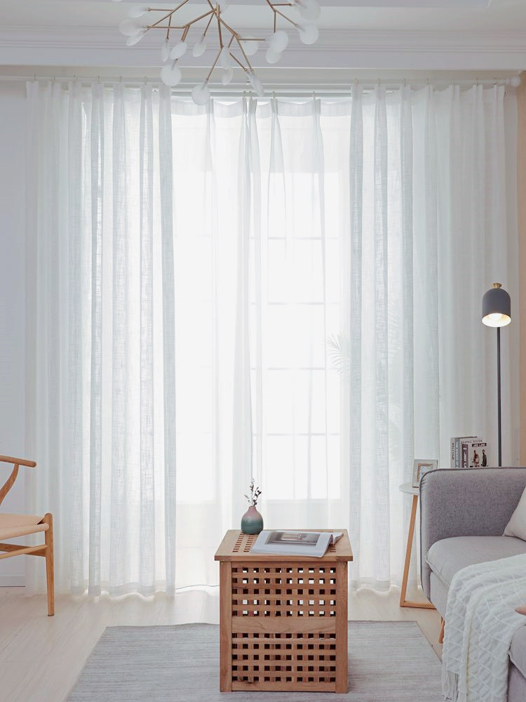 QY7151SQ Laura Type Cross Faux Linen Custom Made Sheer Curtains ...