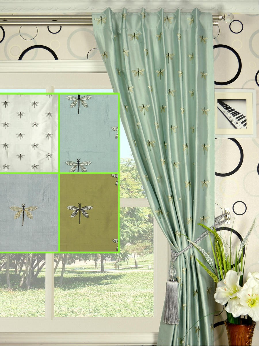 Halo Embroidered Dragonflies Concealed Tab Top Dupioni Silk Curtains ...