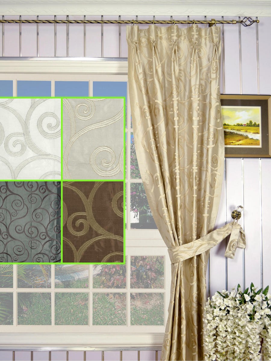 Rainbow Embroidered Scroll Goblet Dupioni Silk Curtains - Custom ...