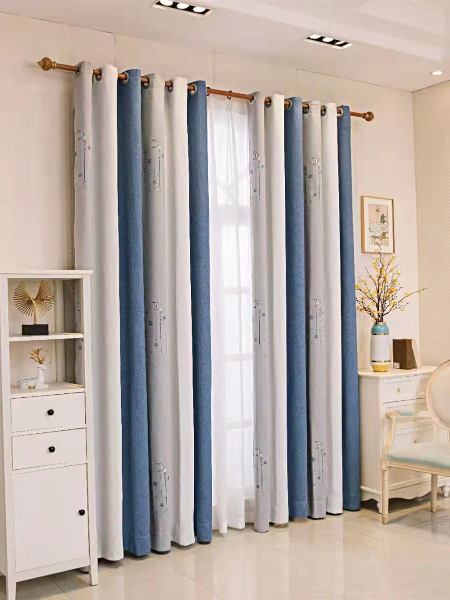 QYFLRDM On Sales Petrel Blue Grey Stripe Custom Made Curtains ...
