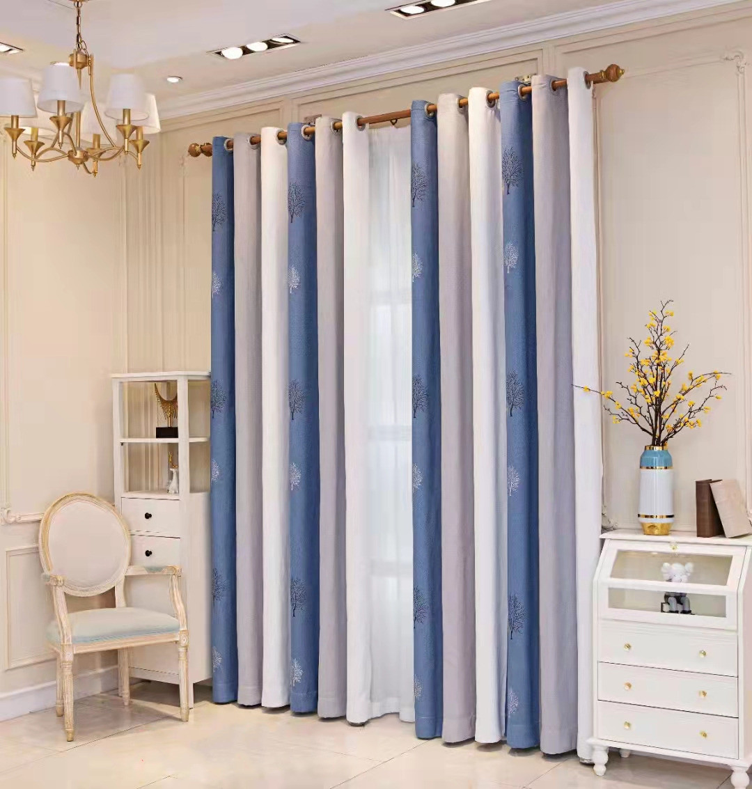 QYFLRDQ On Sales Petrel Blue Grey Stripe Trees Custom Made Curtains ...