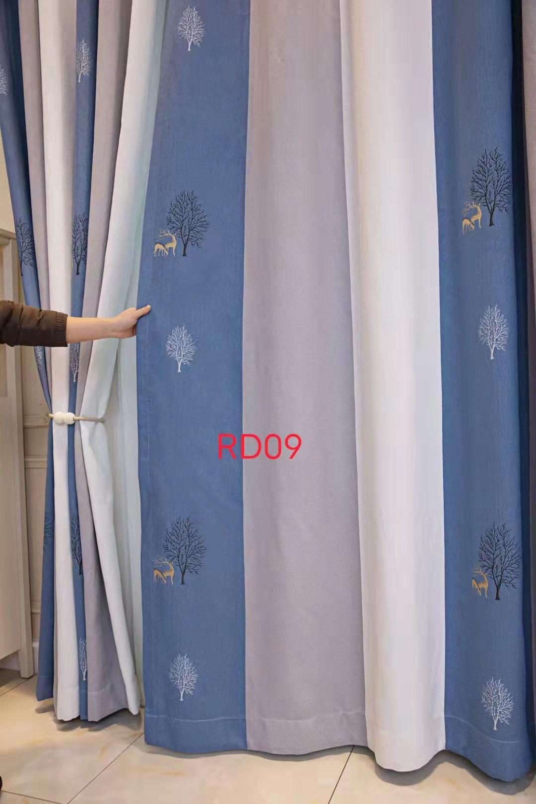 QYFLRDQ On Sales Petrel Blue Grey Stripe Trees Custom Made Curtains ...