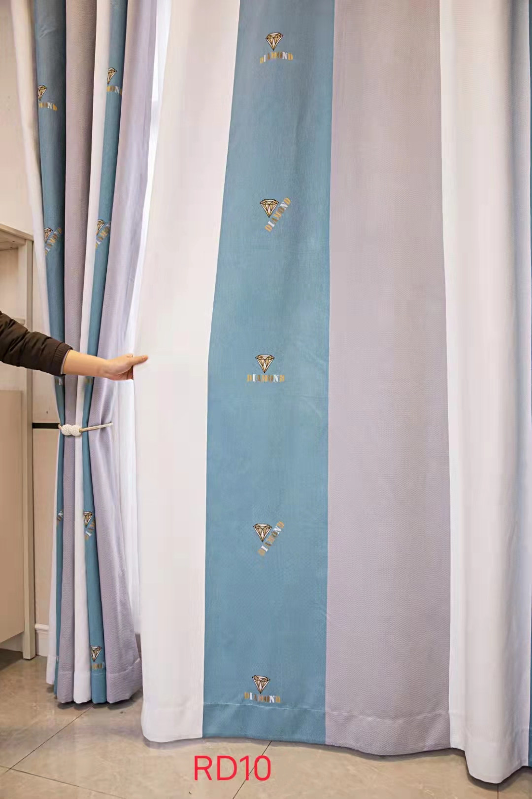 QYFLRDU On Sales Petrel Blue Grey Stripe Custom Made Curtains ...