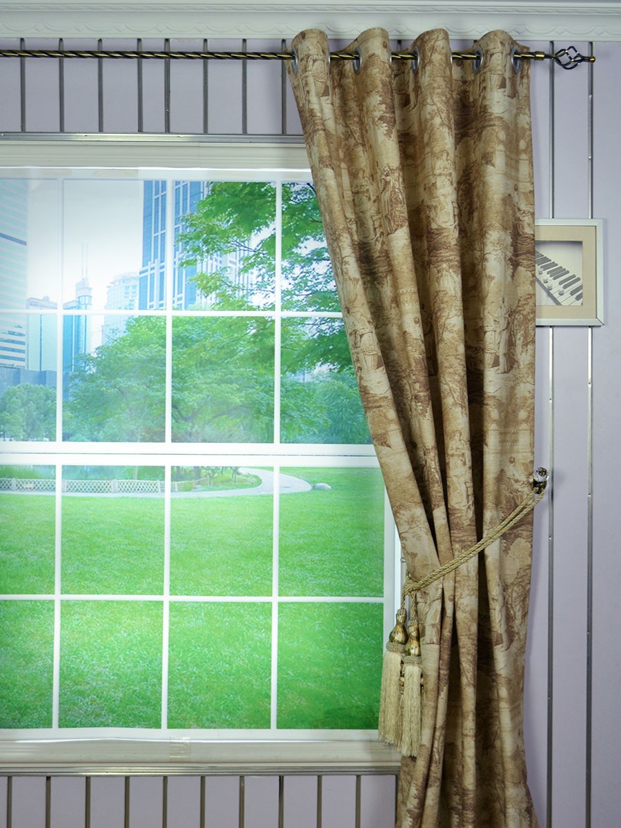 Eos Ancient Life Printed Faux Linen Eyelet Curtains - Ready Made ...