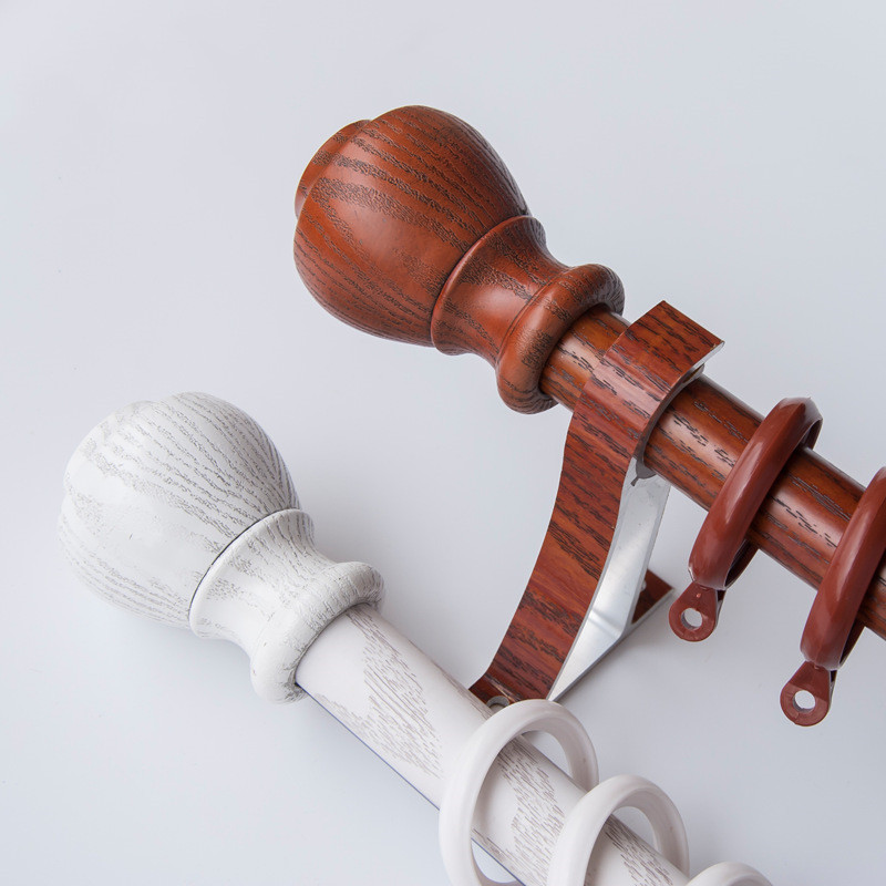 QYR60 28mm Diameter Aluminum Alloy Wood Grain Single Double Curtain rod ...