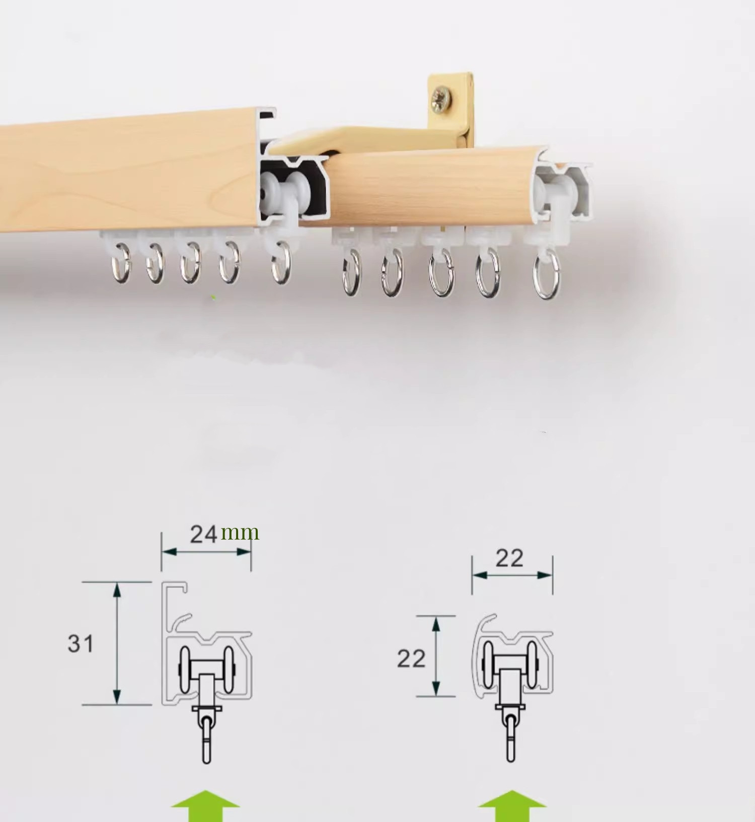QYRF02 Wood Grain Single Double Curtain Tracks Ceiling/Wall Mount ...