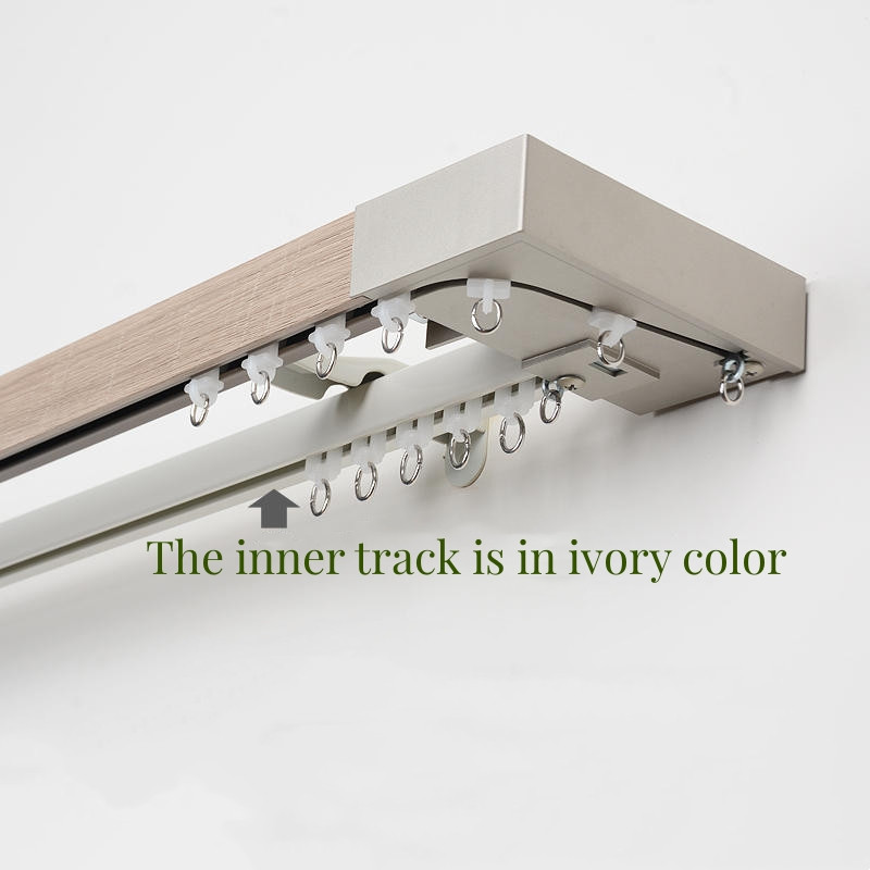 QYRF02 Wood Grain Single Double Curtain Tracks Ceiling/Wall Mount ...