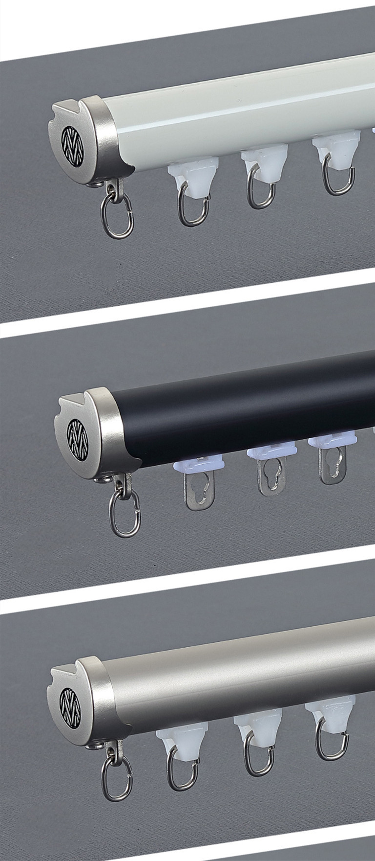 QYRY17 White Black Aluminum alloy Curtain Rod Set With Rollers For ...