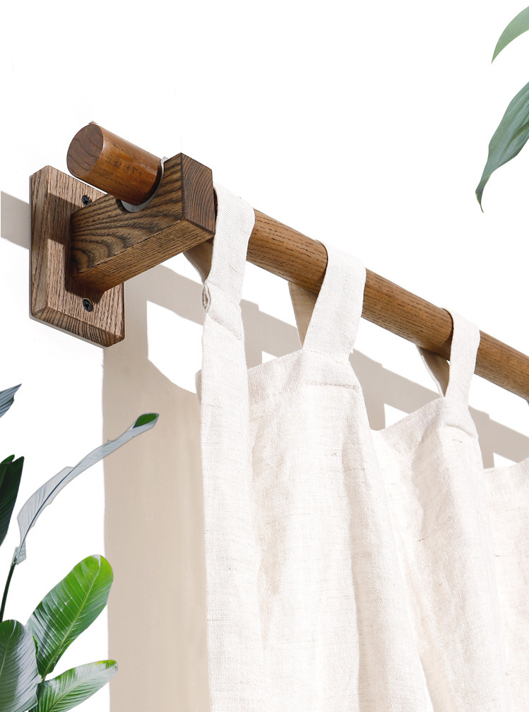 Wall Single/Double wooden curtain pole brackets Black walnut ...