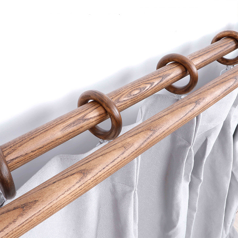 QYT04 29mm Ash Wood Black Walnut Single Double Curtain Rod Sets ...