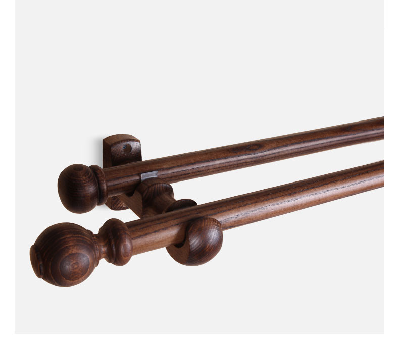 QYT07 29mm Ash Wood Black Walnut Single Double Curtain Rod Sets ...