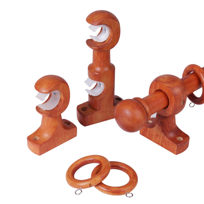 QYT09 29mm Ash Wood Red Wood Single Double Curtain Rod Sets ...