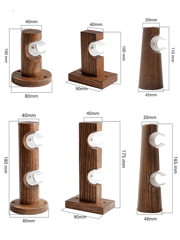 Wall Single/Double wooden curtain pole brackets Black walnut ...