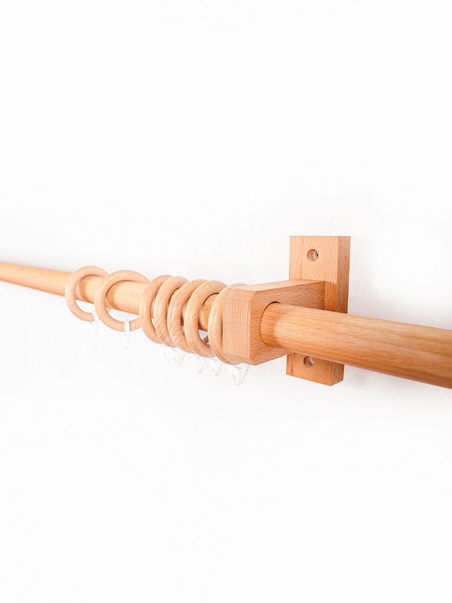 Custom Natural Wood Single Curtain Rods Wooden Drapery Brackets ...