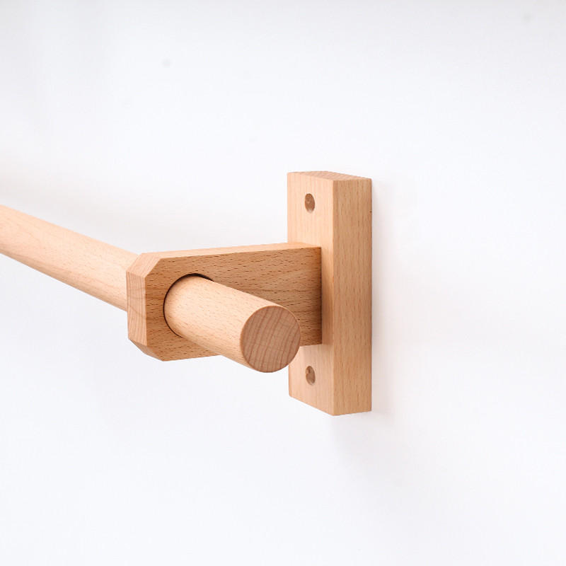 Custom Natural Wood Single Curtain Rods Wooden Drapery Brackets ...