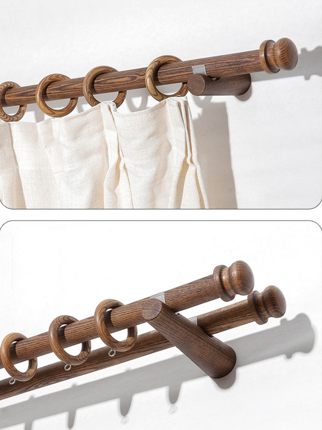QYT16 Wood Curtain Poles With Wooden Drapery Rod Brackets ...