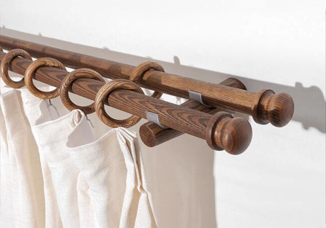 QYT16 Wood Curtain Poles With Wooden Drapery Rod Brackets ...