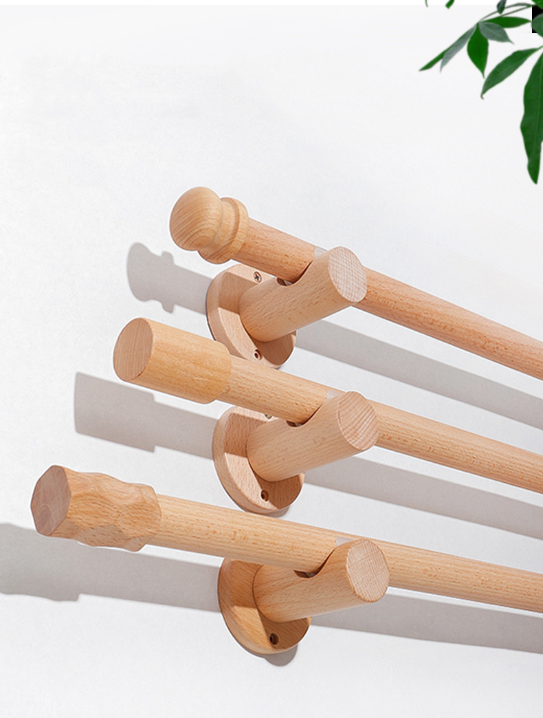 QYT21 Curtain Rod Natural Wood With Beech Brackets And Finials ...