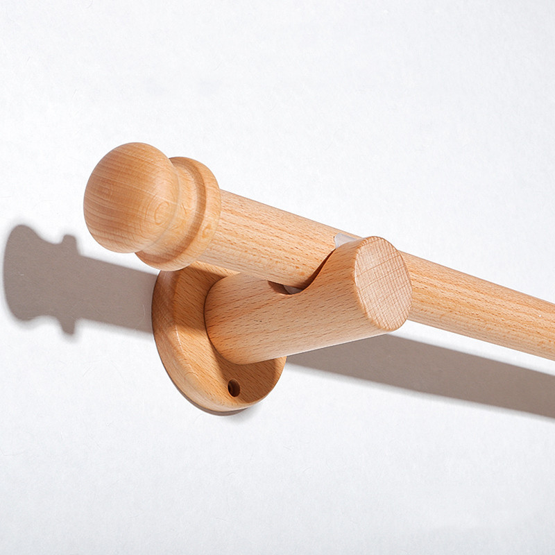 QYT19 Natural Wood Curtain Rod Beech Single/Double Wooden Poles ...