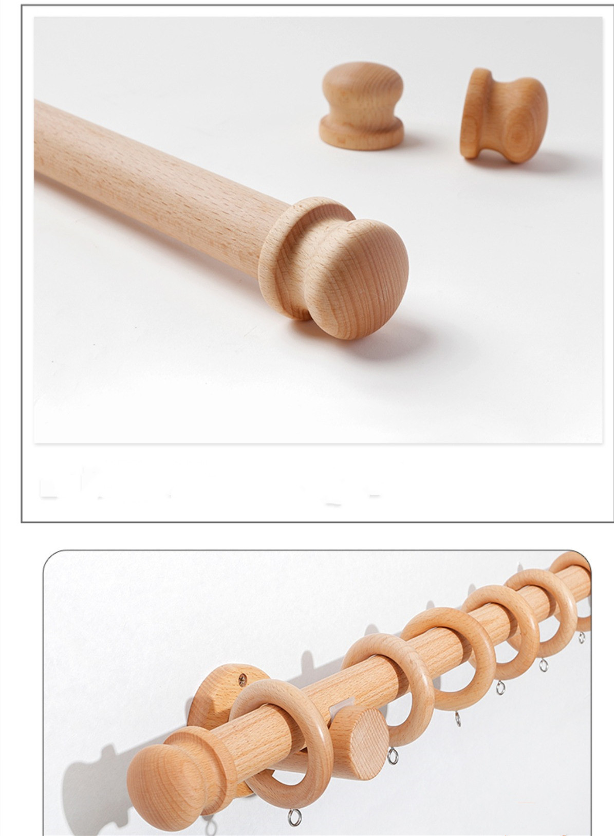 QYT19 Natural Wood Curtain Rod Beech Single/Double Wooden Poles ...