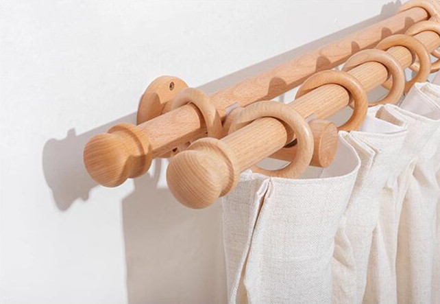 QYT19 Natural Wood Curtain Rod Beech Single/Double Wooden Poles ...