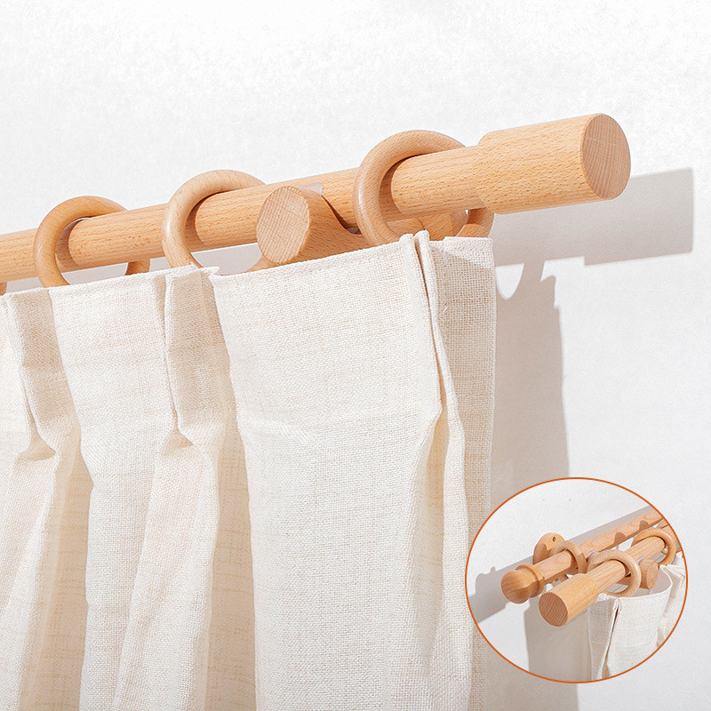 QYT20 Natural Wood Curtain Rail Single/Double Drapery Pole Sets ...