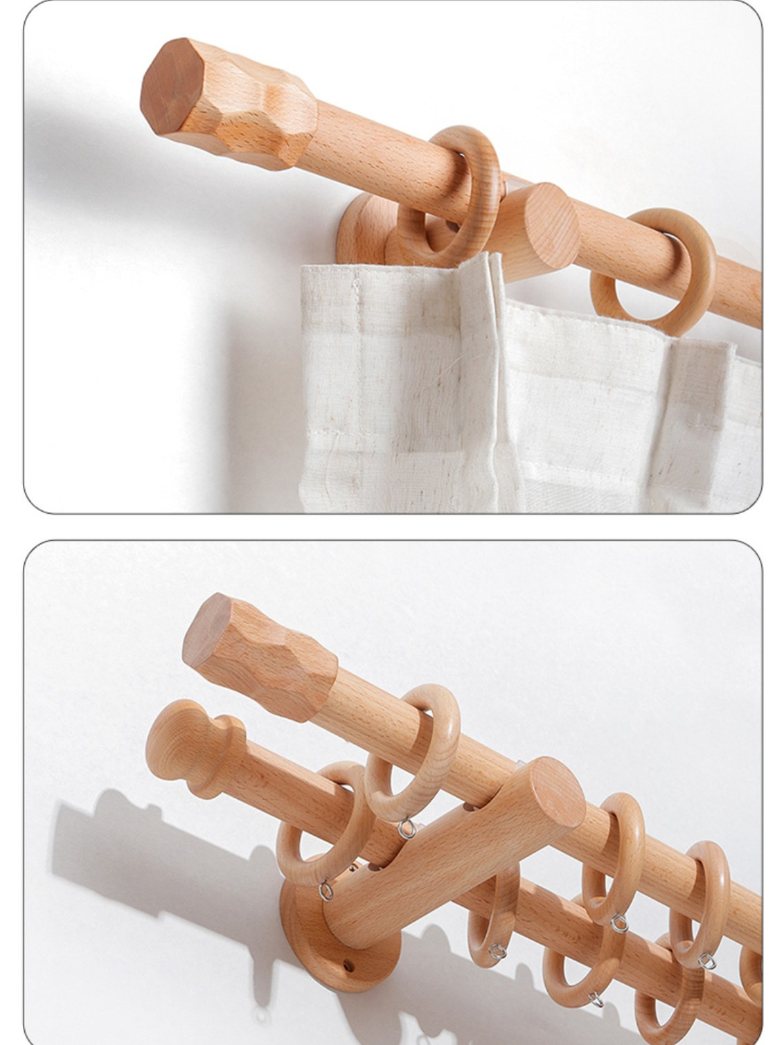 QYT21 Curtain Rod Natural Wood With Beech Brackets And Finials ...
