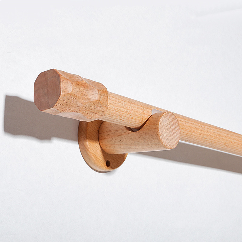 QYT21 Curtain Rod Natural Wood With Beech Brackets And Finials ...
