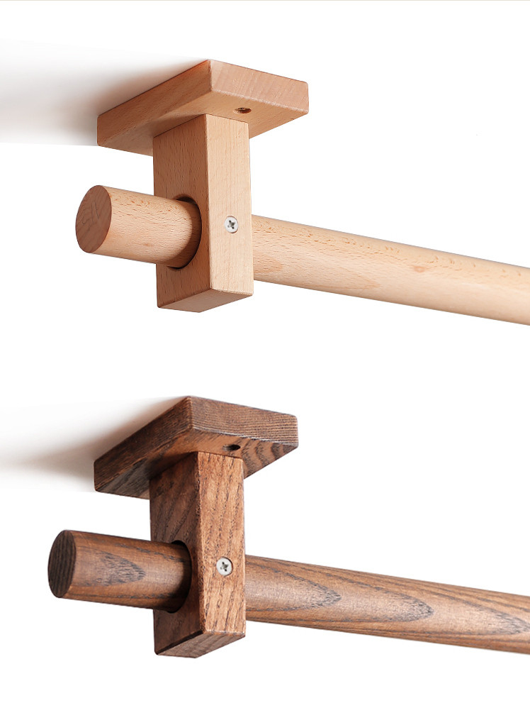 Wall Single/Double wooden curtain pole brackets Black walnut ...