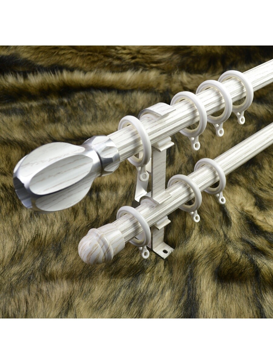 QYT2321 28mm Wood Grain Rhombus Aluminum Alloy Double Curtain Rod Set ...