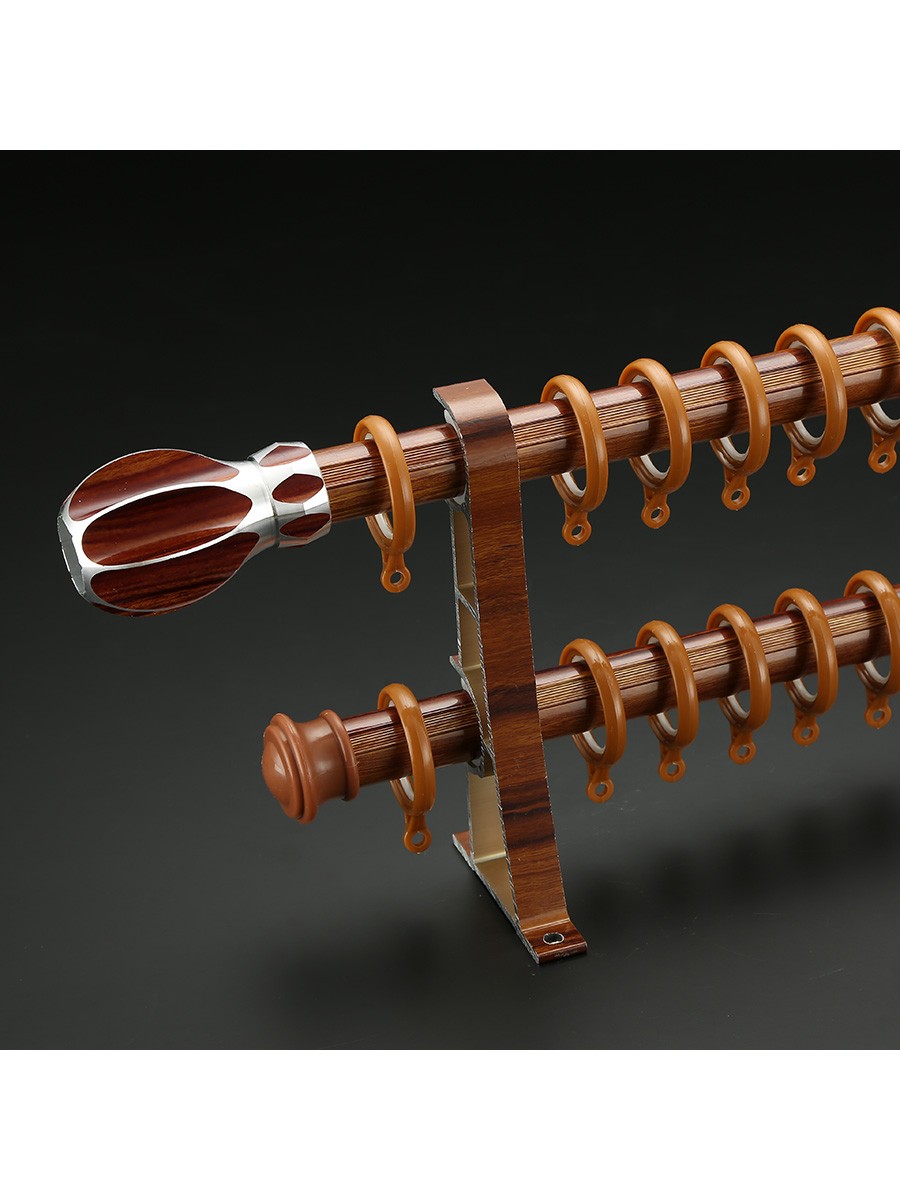 QYT2721 28mm Super Thick Wood Grain Round Double Curtain Rod Set Metal ...