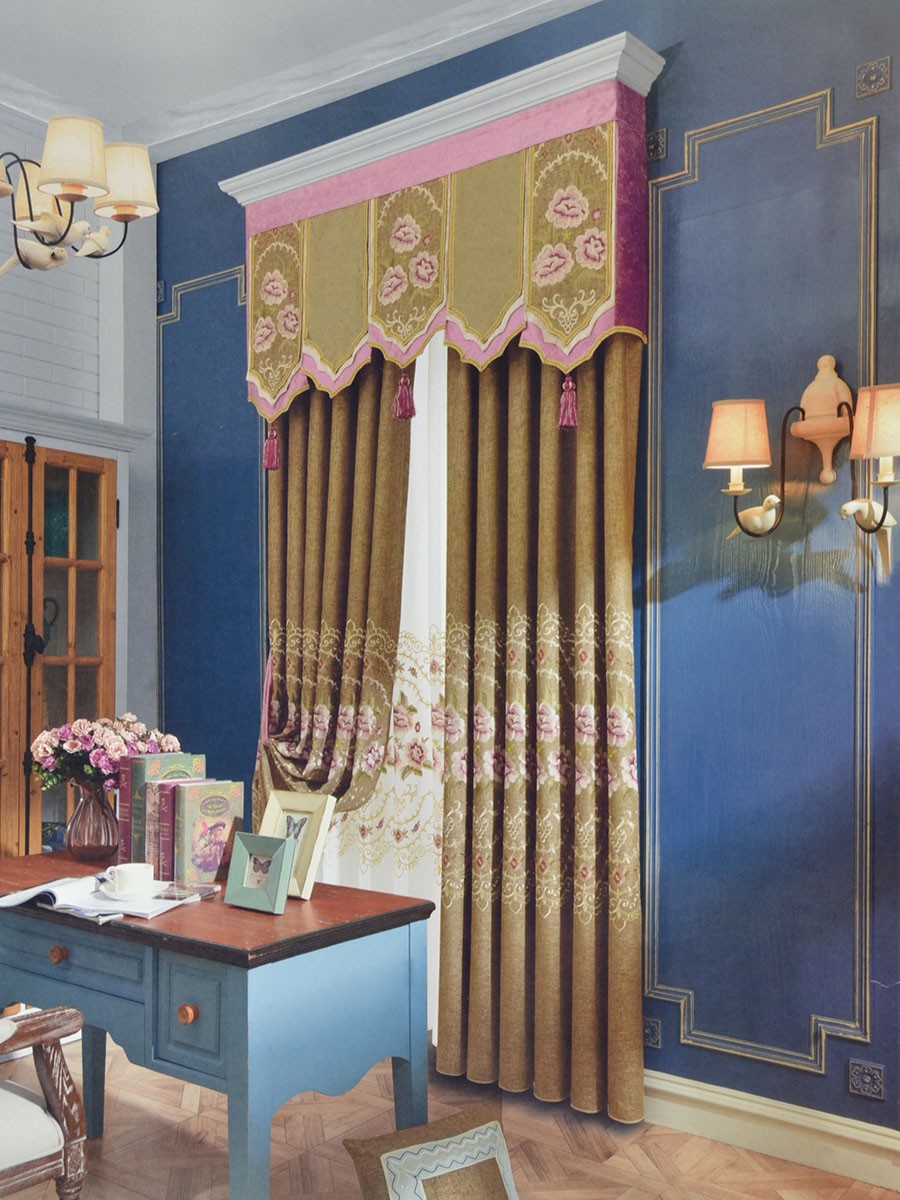 Baltic Embroidered Brown Color Banner Flat Valance and Curtains ...